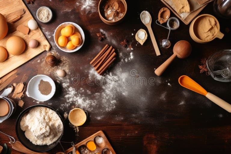 Top View of a Tabletop with a Few Baking Ingredients with Copy Space ...