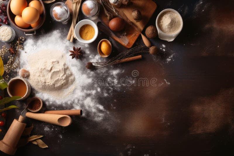 Top View of a Tabletop with a Few Baking Ingredients with Copy Space ...