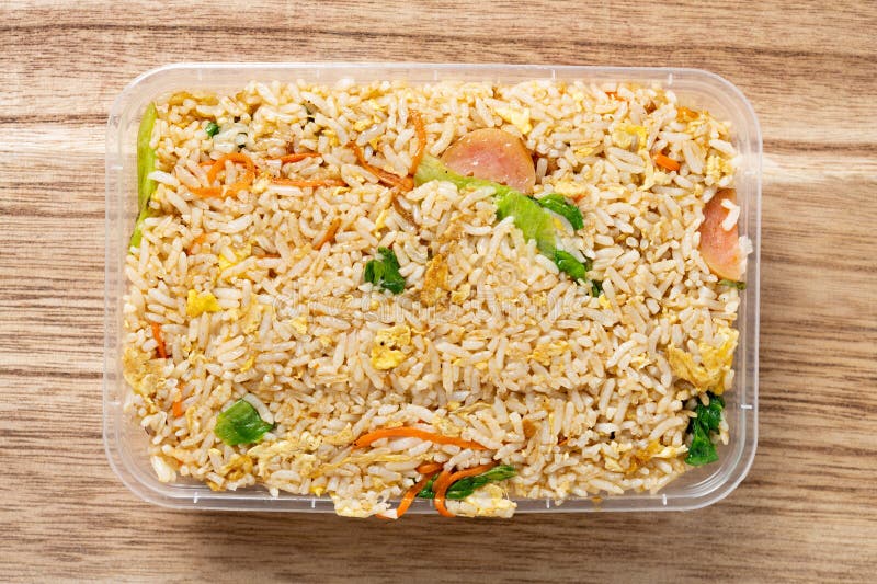 Takeaway Box of Fried Rice with Yolk Stock Photo - Image of view ...