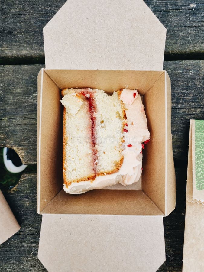 Top View of a Takeout Cake Slice in a Paper Box Stock Photo - Image of ...