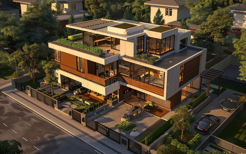 A Top View of a Tan Two-Floor Modern Hous -Generative Ai Stock Photo ...