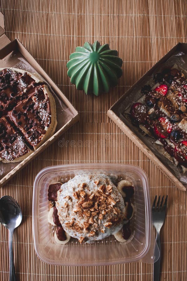 Top View of Tasty Desserts on a Table Stock Image - Image of spoon ...