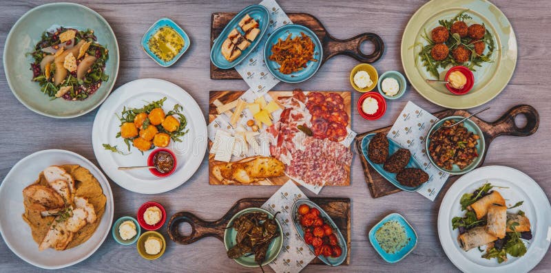 Top View of Tasty Dishes on a Table Stock Photo - Image of theme, style ...