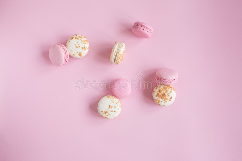 Top View of Tasty Pink and White Macaroons Stock Image - Image of cake ...