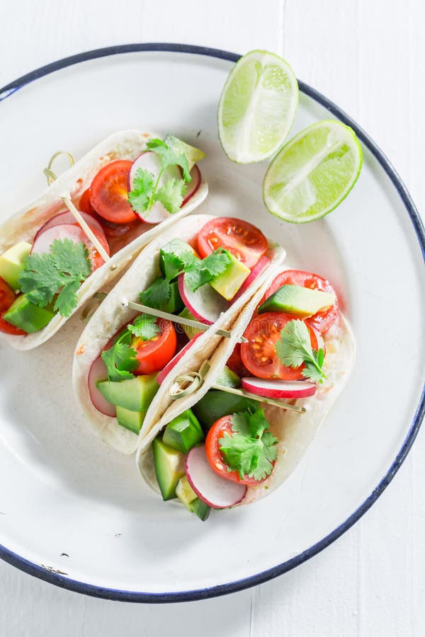 Top View of Tacos with Spicy Sauce on Concrete Table Stock Image ...