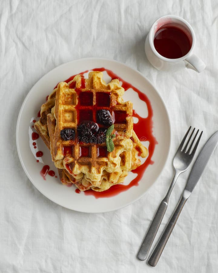 Top View Tasty Waffles with Syrup. High Quality Photo Stock Image ...