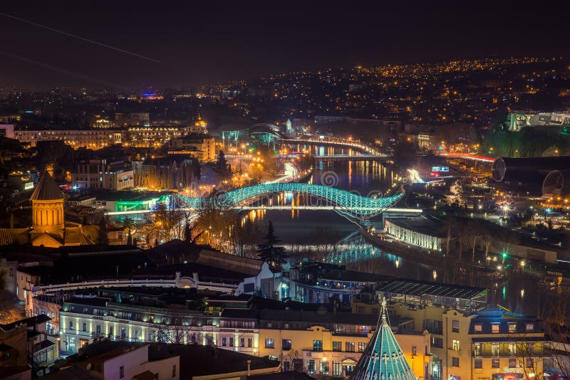 Top View of the Tbilisi at Night Stock Photo - Image of kura, light ...
