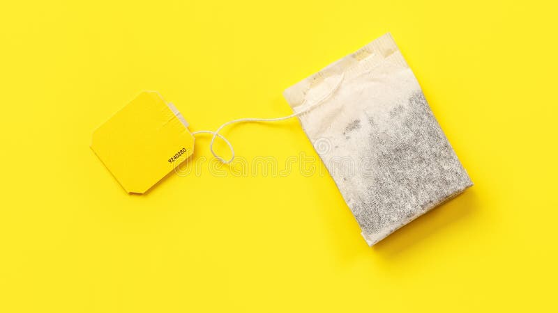 Top View, Tea Bag with Empty Label on Yellow Board Stock Photo - Image ...