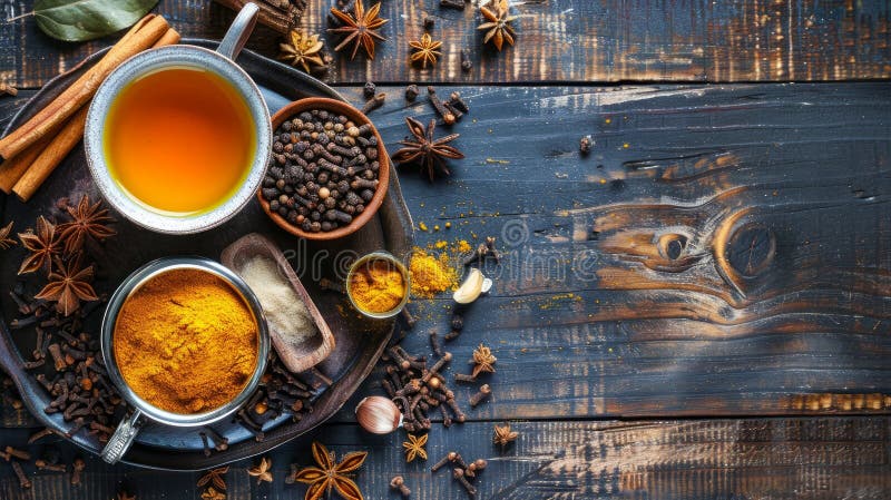 Top View of Tea with Different Masala Stock Illustration - Illustration ...