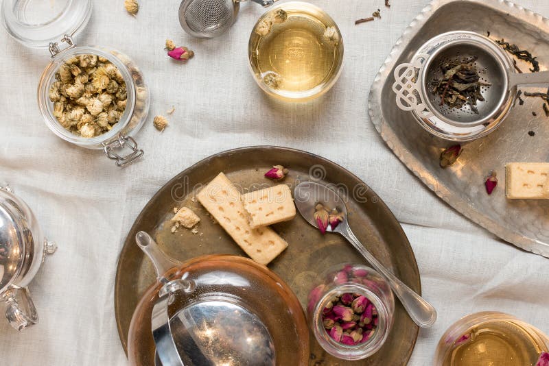 Top View of Tea Set and Biscuits Stock Photo - Image of high, dark ...