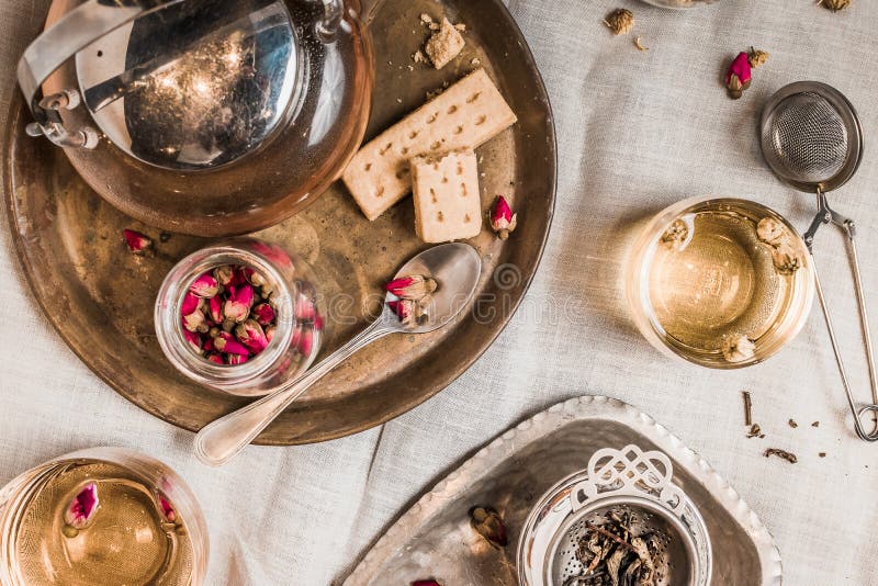Top View of Tea Set and Biscuits Stock Photo - Image of home, biscuits ...