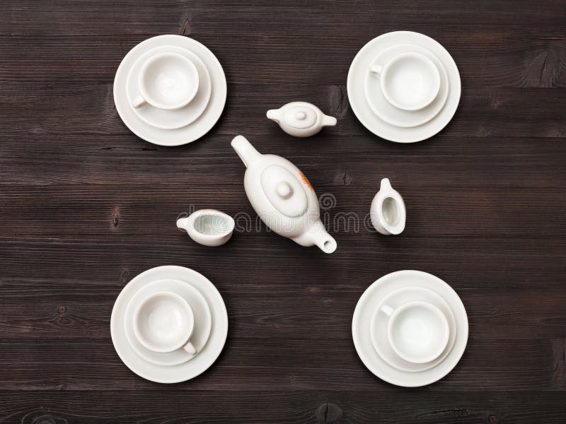 Top View of Tea Set on Dark Brown Table Stock Image - Image of board ...
