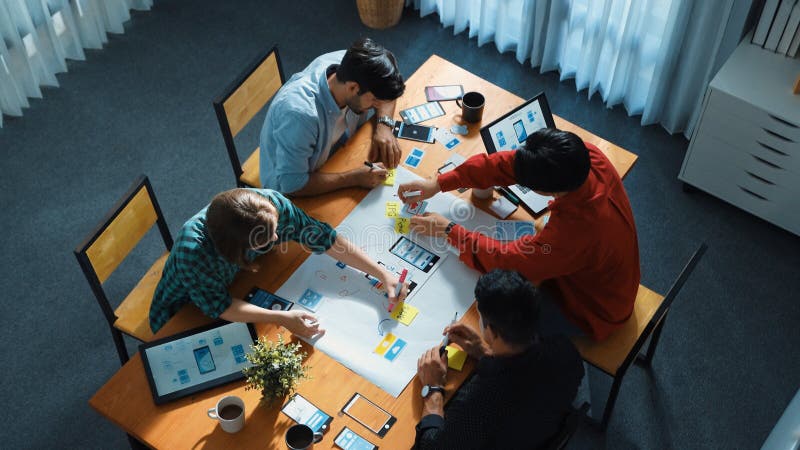 Top View of Team Brainstorming and Sharing Idea by Using Mind Map ...