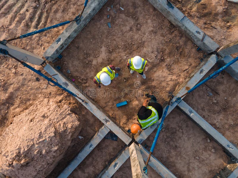 Top View Team Engineer Working in Construction Site Stock Image - Image ...