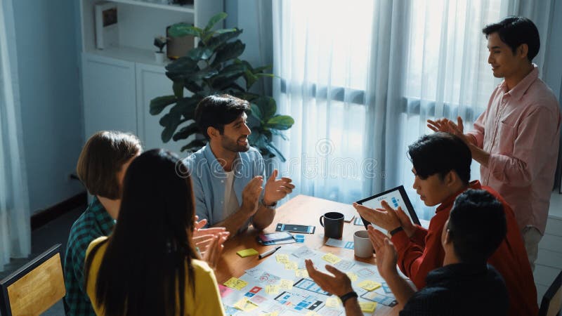 Top View of Team Sharing Idea by Using Mind Map while Clap Hands ...