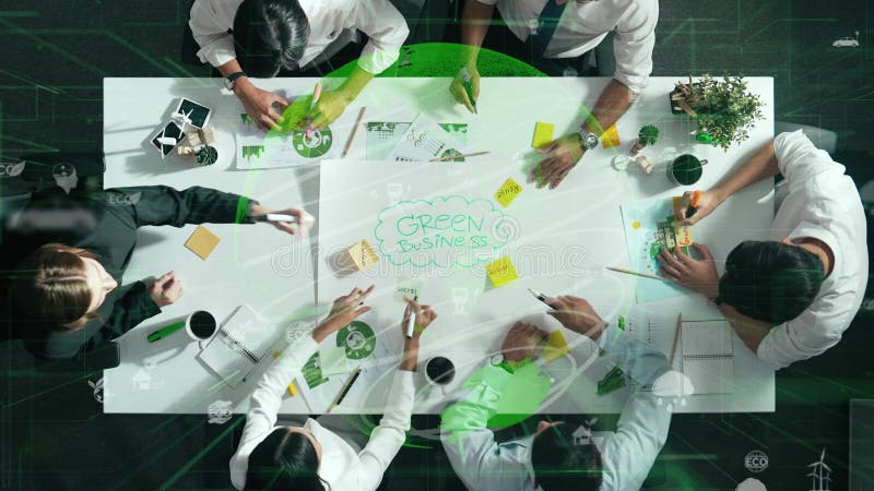 Top View of Team Work Together To Brainstorm Environmental Idea ...