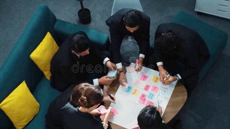 Top View of Team Write Plan and Putting Stick Notes on Mind Map ...