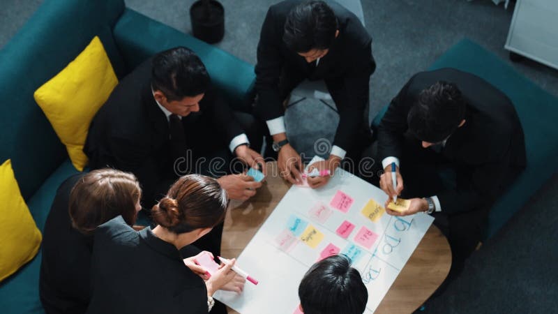 Top View of Team Write Plan and Putting Stick Notes on Mind Map ...