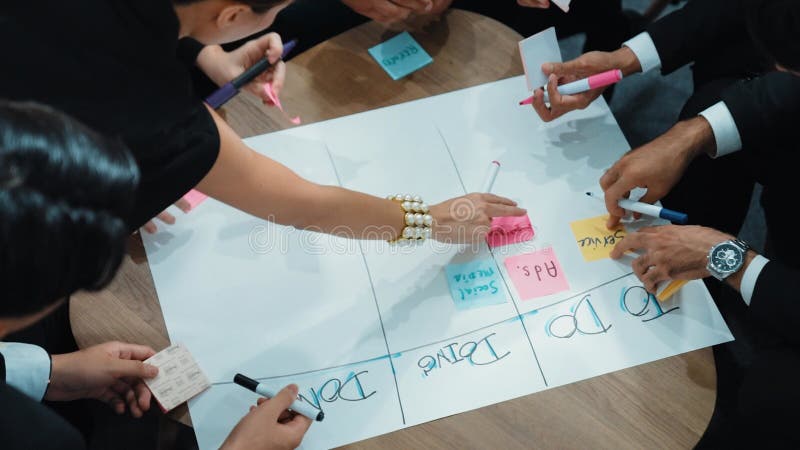 Top View of Team Write Plan and Putting Stick Notes on Mind Map ...