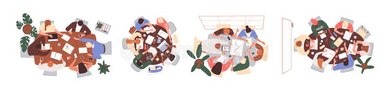 Top View of Teams Working Together at Conference Tables. Set of People ...