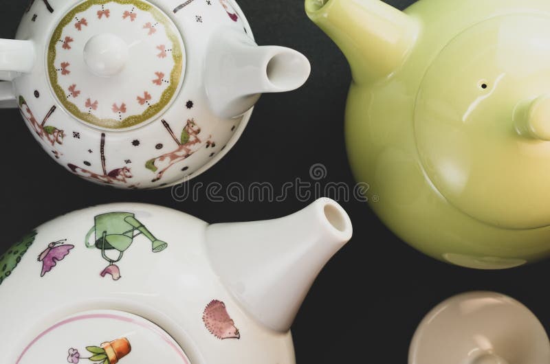 Top View of the Teapots with Beautiful Decorations Stock Photo - Image ...