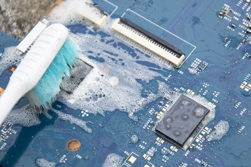 Top View. Technician Cleaning Motherboard Stock Image - Image of ...
