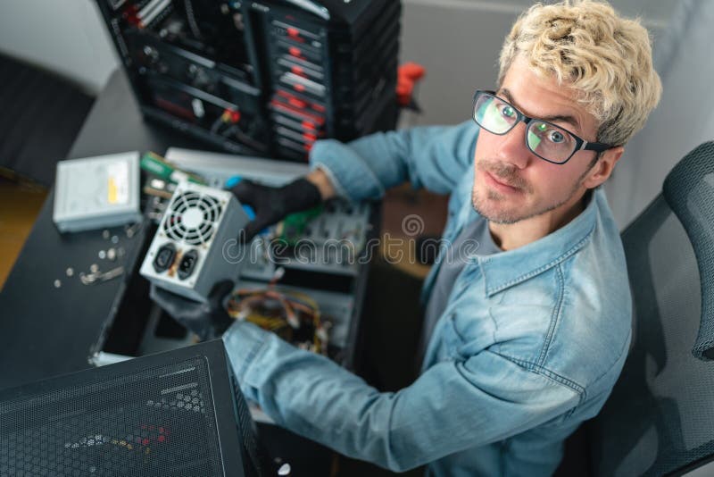 Top View of Technician Man Repairing Desktop Computer Stock Image ...