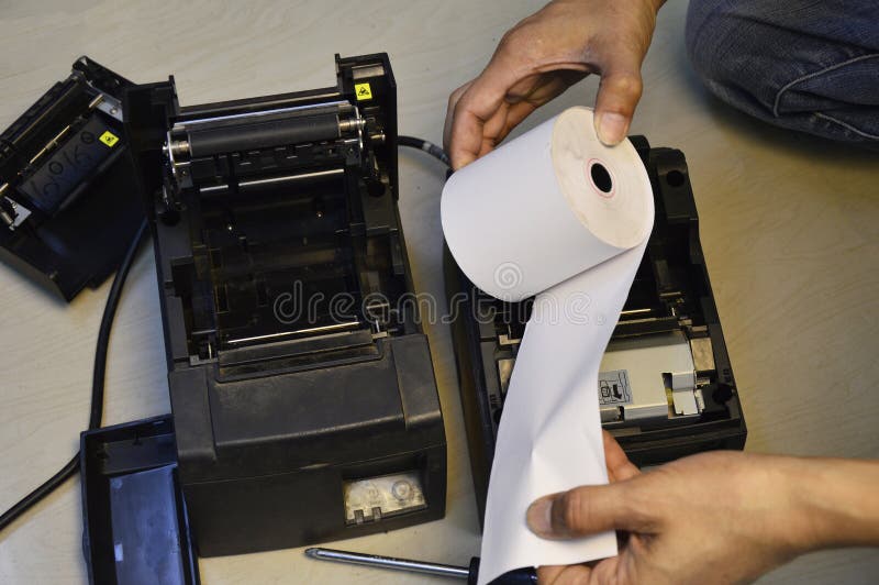 Top View. Technician Repairing Printer, Thermal Printer Stock Photo ...