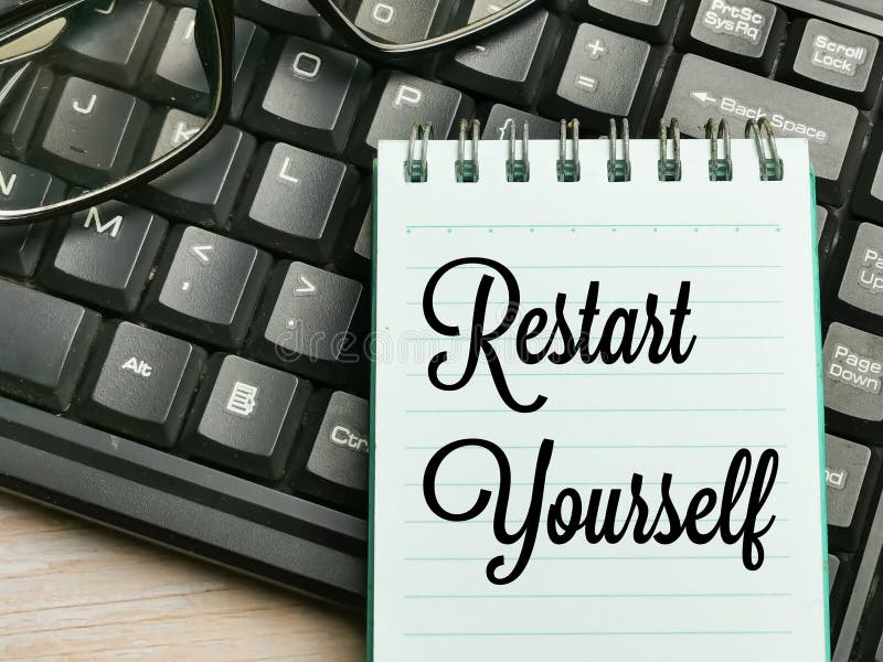 Top View Text Restart Yourself Written on Note Book Stock Photo - Image ...