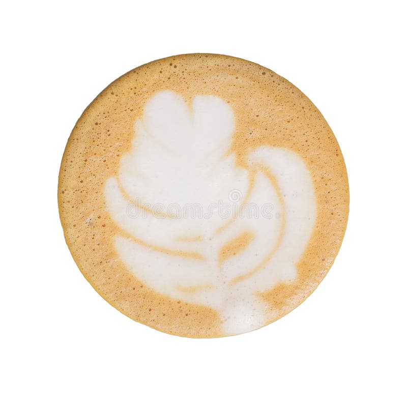 Top View. Texture Coffee Latte Art on Cup Isolated White Background ...
