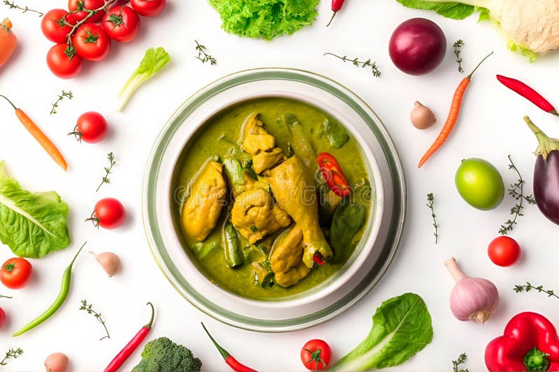Top View Thai Food, Green Curry Chicken. Generative Ai Stock ...