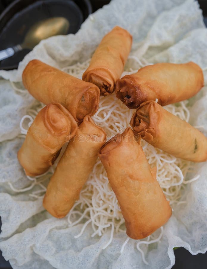 Top View of Thai Spring Rolls on a Plate Stock Image - Image of ...