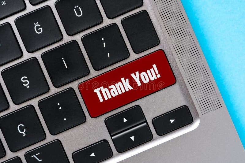 Top View of Thank You Text on Red Button on Laptop Keyboard Stock Image ...