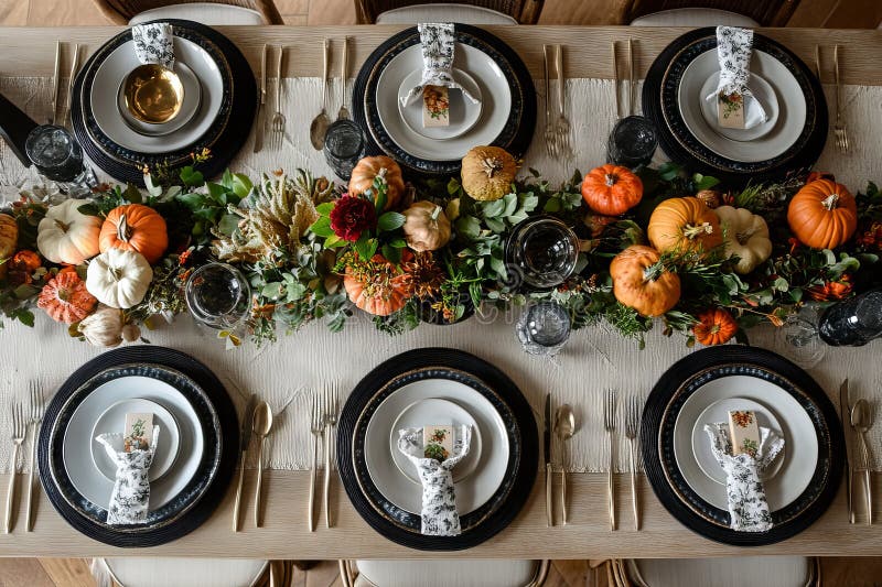 Top View of a Thanksgiving Table Stock Illustration - Illustration of ...