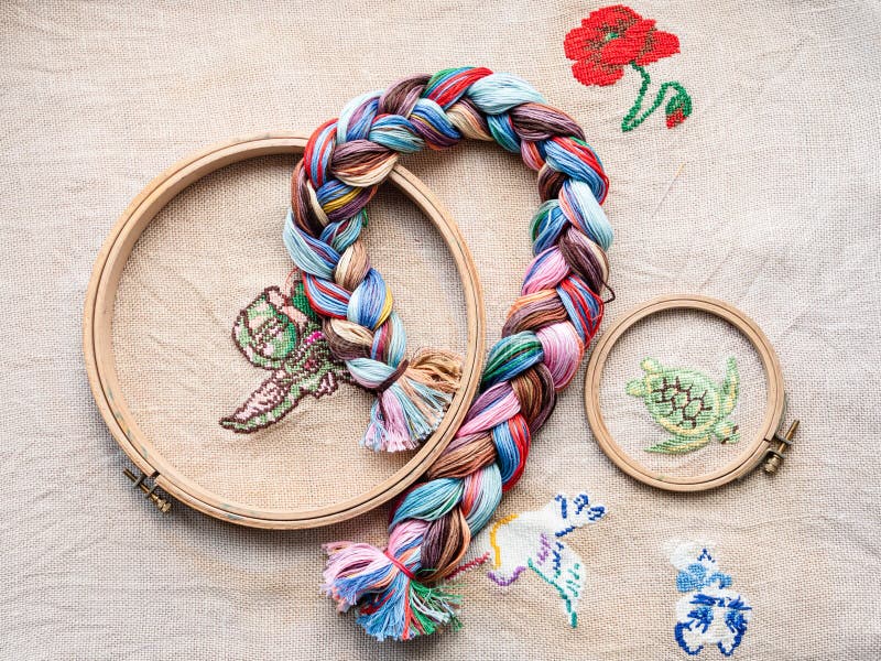 Top View of Threads Woven into Braid and Hoops Stock Image - Image of ...