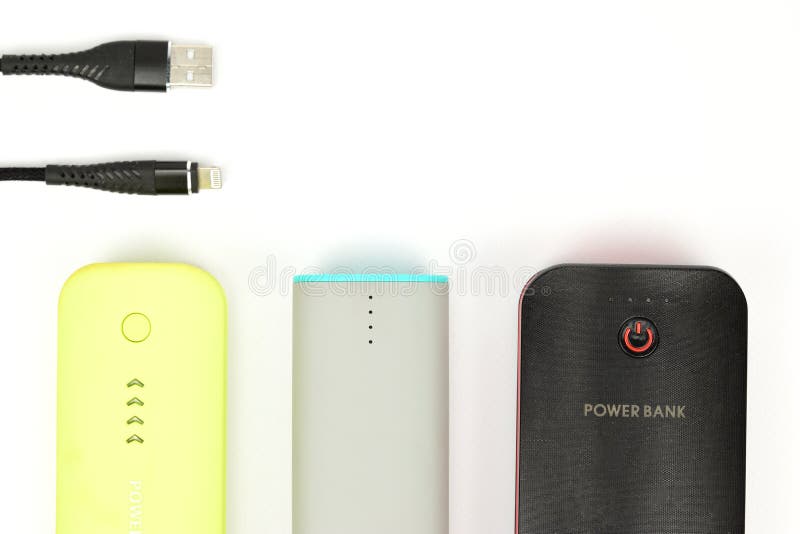 Top View of Three Different External Batteries for Charging Smartphones ...