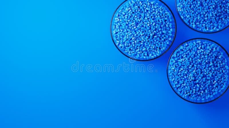 Top View on Three Glass Cups with Blue Plastic Polypropylene Granules ...