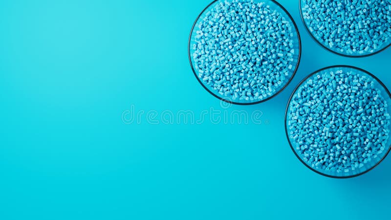 Top View on Three Glass Cups with Cyan Plastic Polypropylene Granules ...