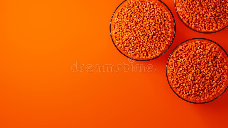 Top View on Three Glass Cups with Orange Plastic Polypropylene Granules ...