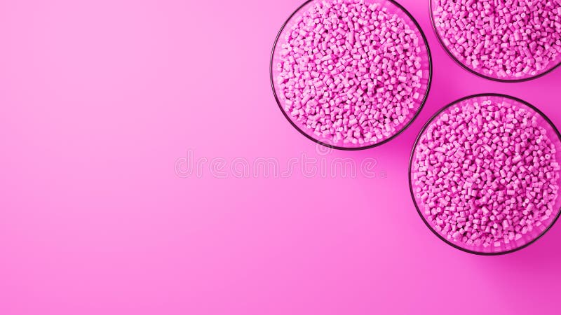 Top View on Three Glass Cups with Pink Plastic Polypropylene Granules ...
