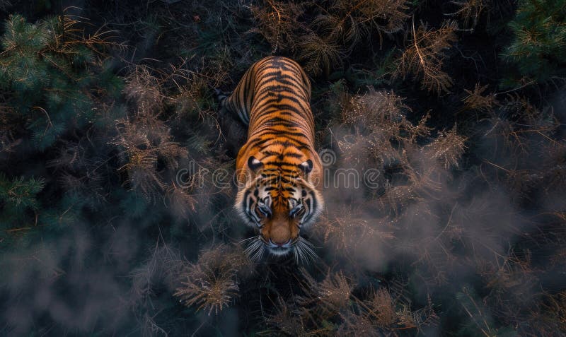 Top View of a Tiger Stalking Prey Stock Photo - Image of angry, asia ...
