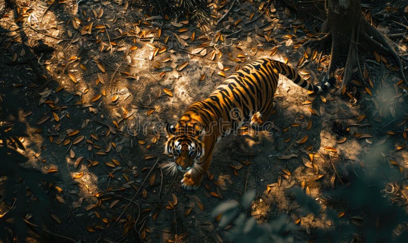 Top View of a Tiger Walking through the Jungle Stock Image - Image of ...