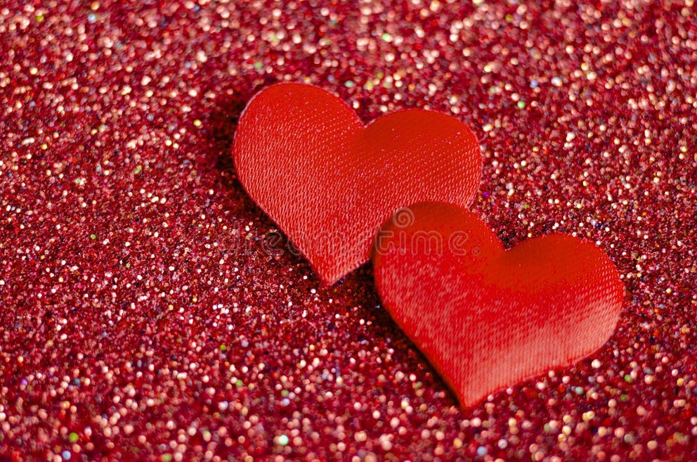 Top View of Tiny Red Hearts on Sparkle Red Background with Customizable ...