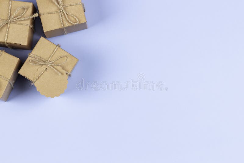 Top View To Small Brown Present Gift Boxes. One Small Box with Blank ...