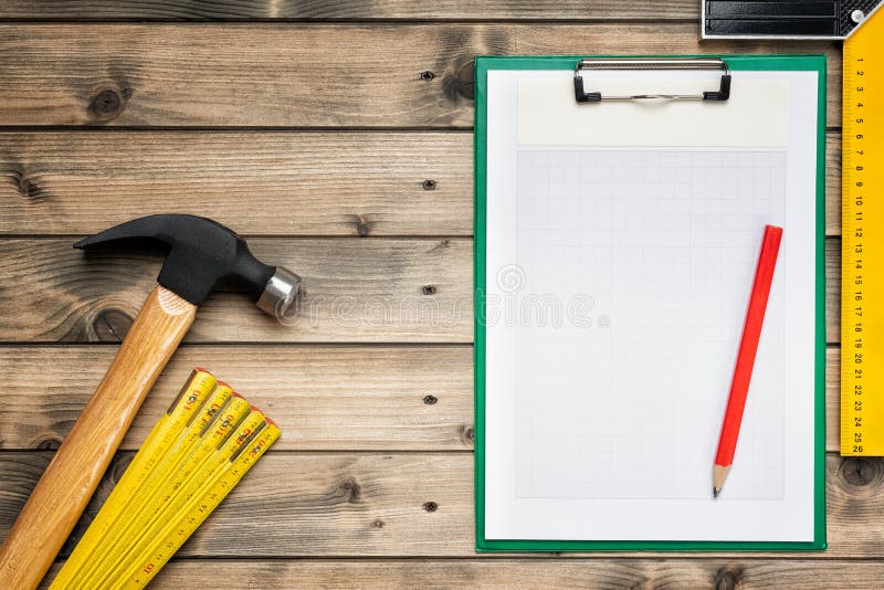 Work Tools for Carpenter and Notepads. Carpentry Stock Image - Image of ...