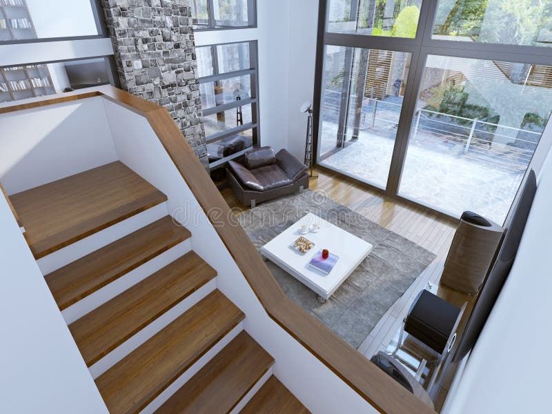 Top View To Contemporary Living Room Stock Photo - Image of cabinet ...