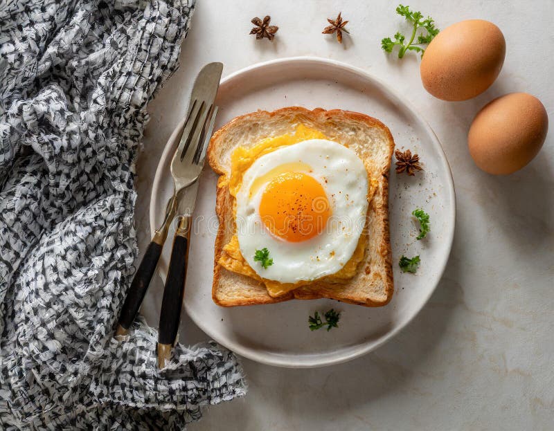 Top View of Toast with Fried Egg on Bread Stock Illustration ...