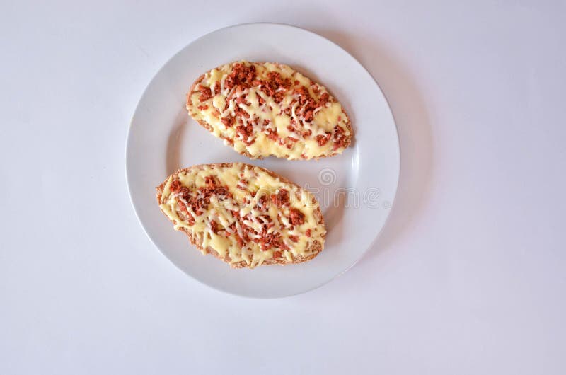 Top View of a Toast with Ground Meat and Cheese on a Plate Stock Image ...