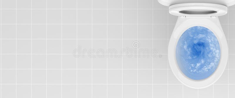 Top View of Toilet Bowl, Blue Detergent Flushing in it Stock ...