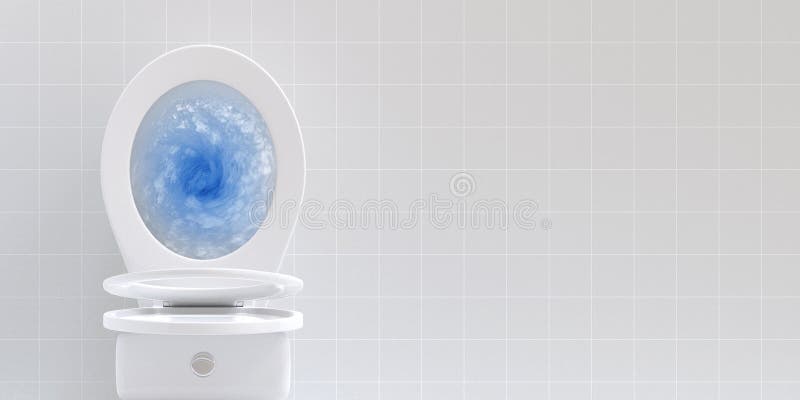 Top View of Toilet Bowl, Blue Detergent Flushing in it Stock ...